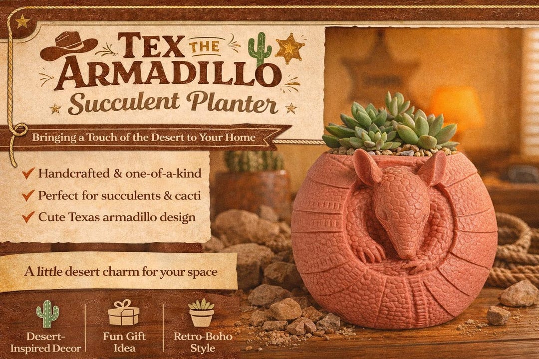 Tex the Armadillo Succulent Planter Pencil Holder – Handmade Texas ...