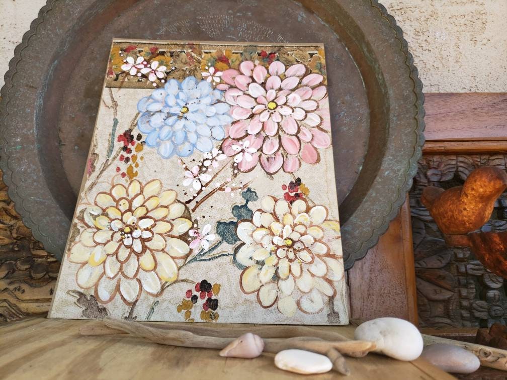 SHADOW GLADE... original acrylic painting, flower designs painted on ...