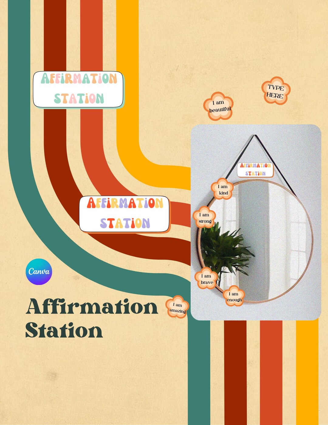 Positive Affirmation Station Printable School Counselor Decor, Retro ...