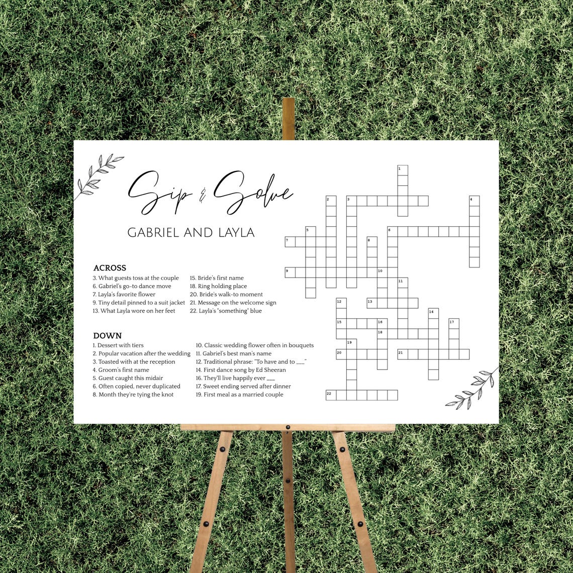 Sip and Solve Wedding Sign Template, Wedding Crossword, Crossword ...
