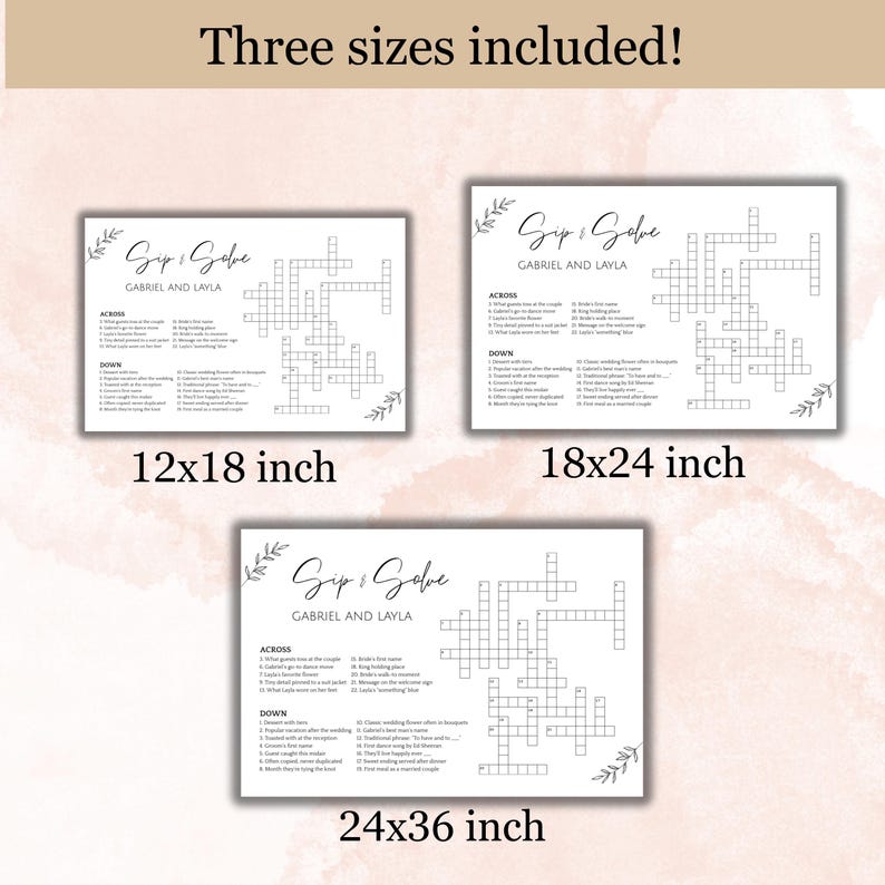 Sip and Solve Wedding Sign Template, Wedding Crossword, Crossword ...
