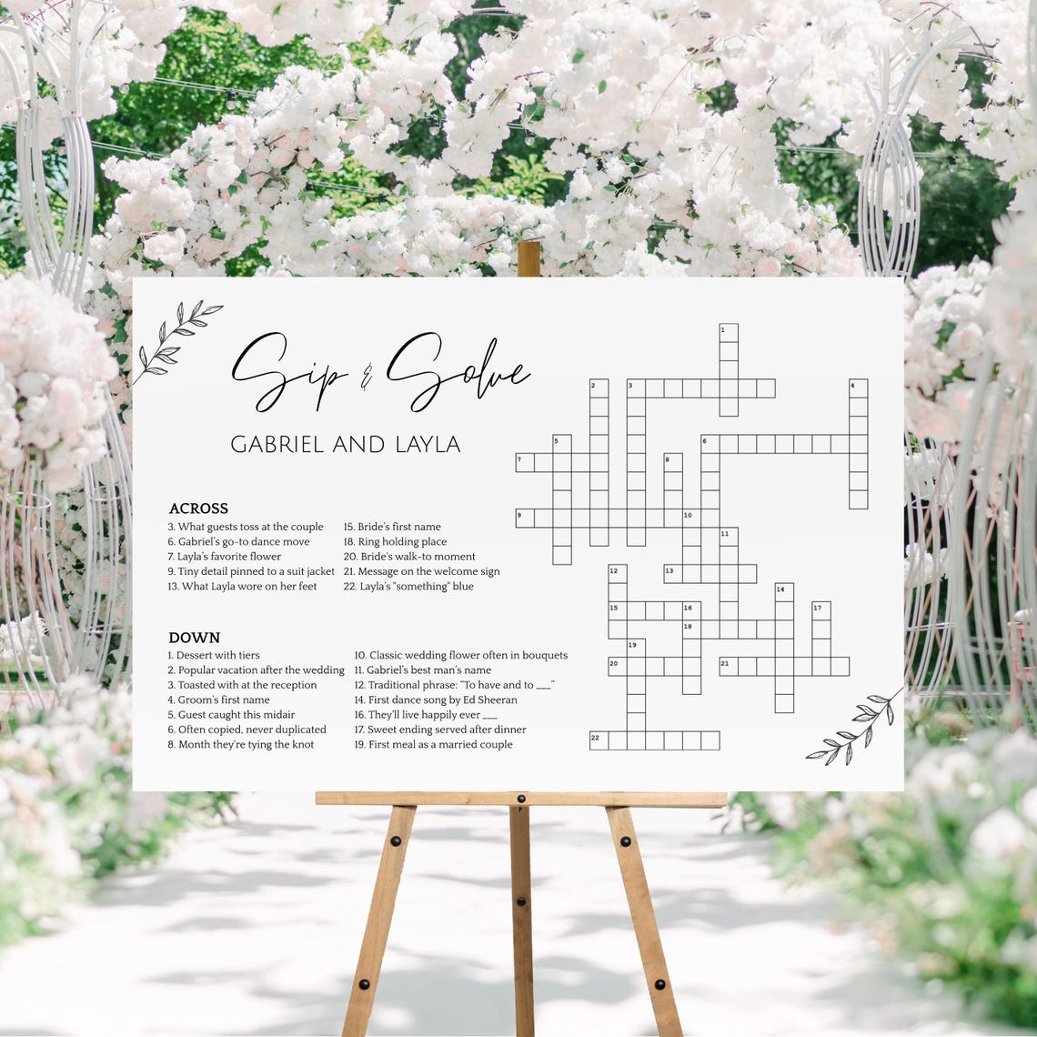 Sip and Solve Wedding Sign Template, Wedding Crossword, Crossword ...