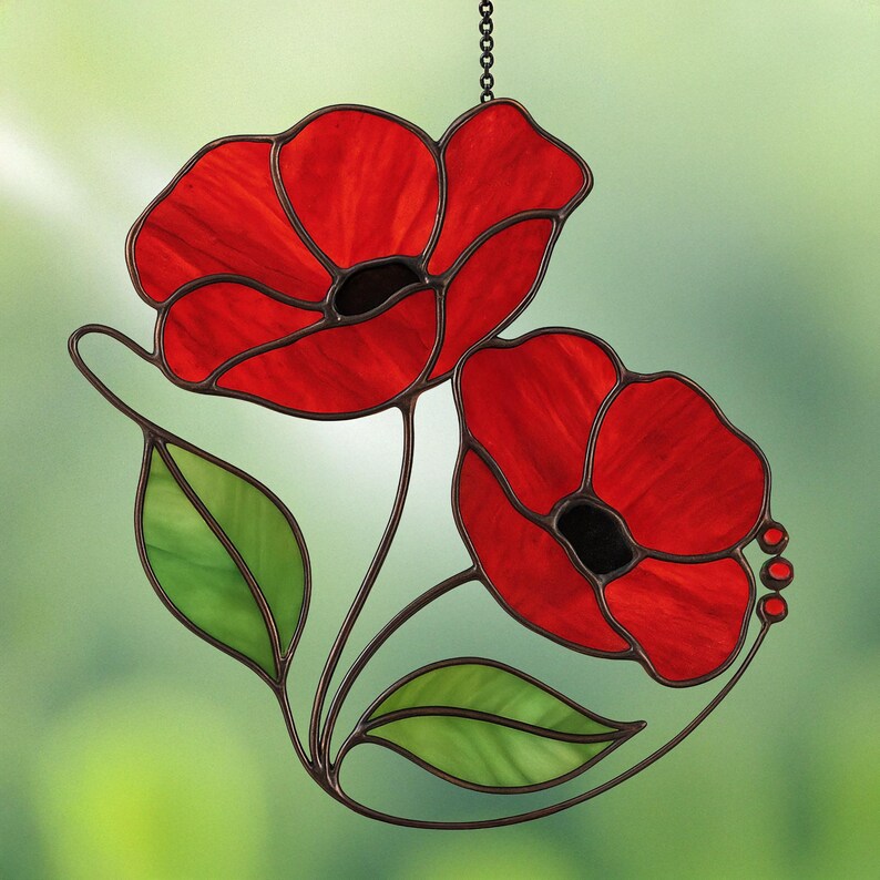 Poppy Flower Red Suncatcher Stained Glass Pattern, Poppy Flower Red ...