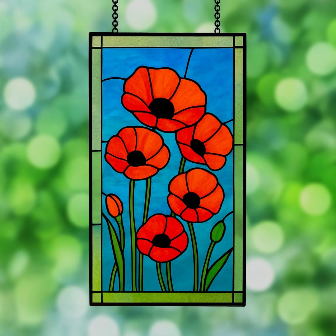 Poppy Stained Glass Pattern, Poppy Stained Glass Template, Poppy Flower ...