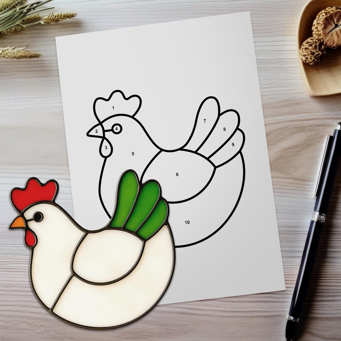 Chicken Glass Pattern, Chicken Stained Glass Template, Chicken Stained ...