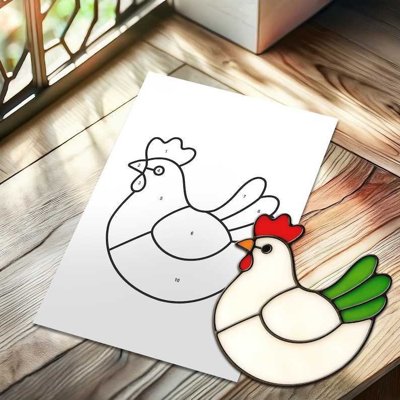 Chicken Glass Pattern, Chicken Stained Glass Template, Chicken Stained ...