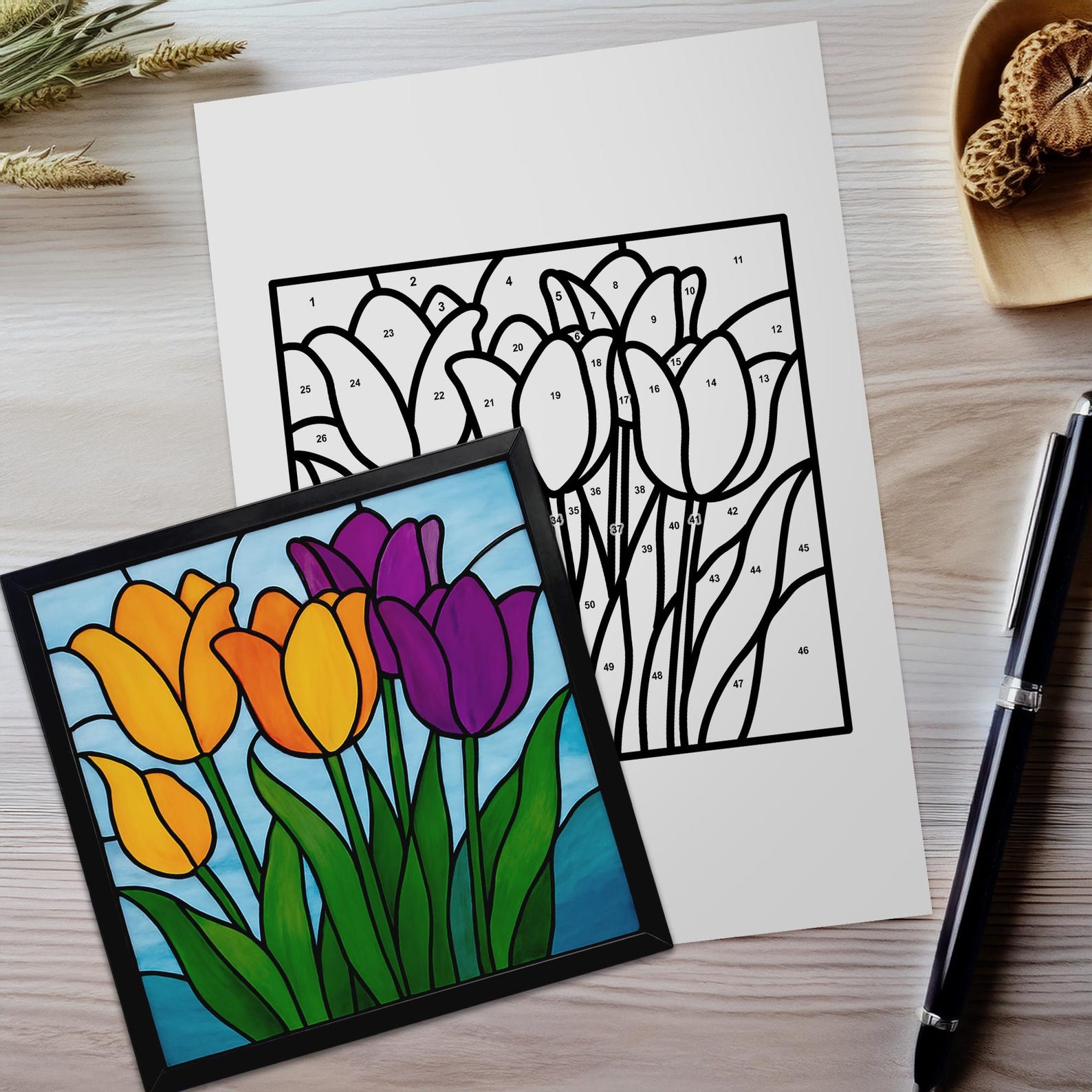 Tulip Glass Pattern, Tulip Stained Glass Template, Tulip Stained Glass ...
