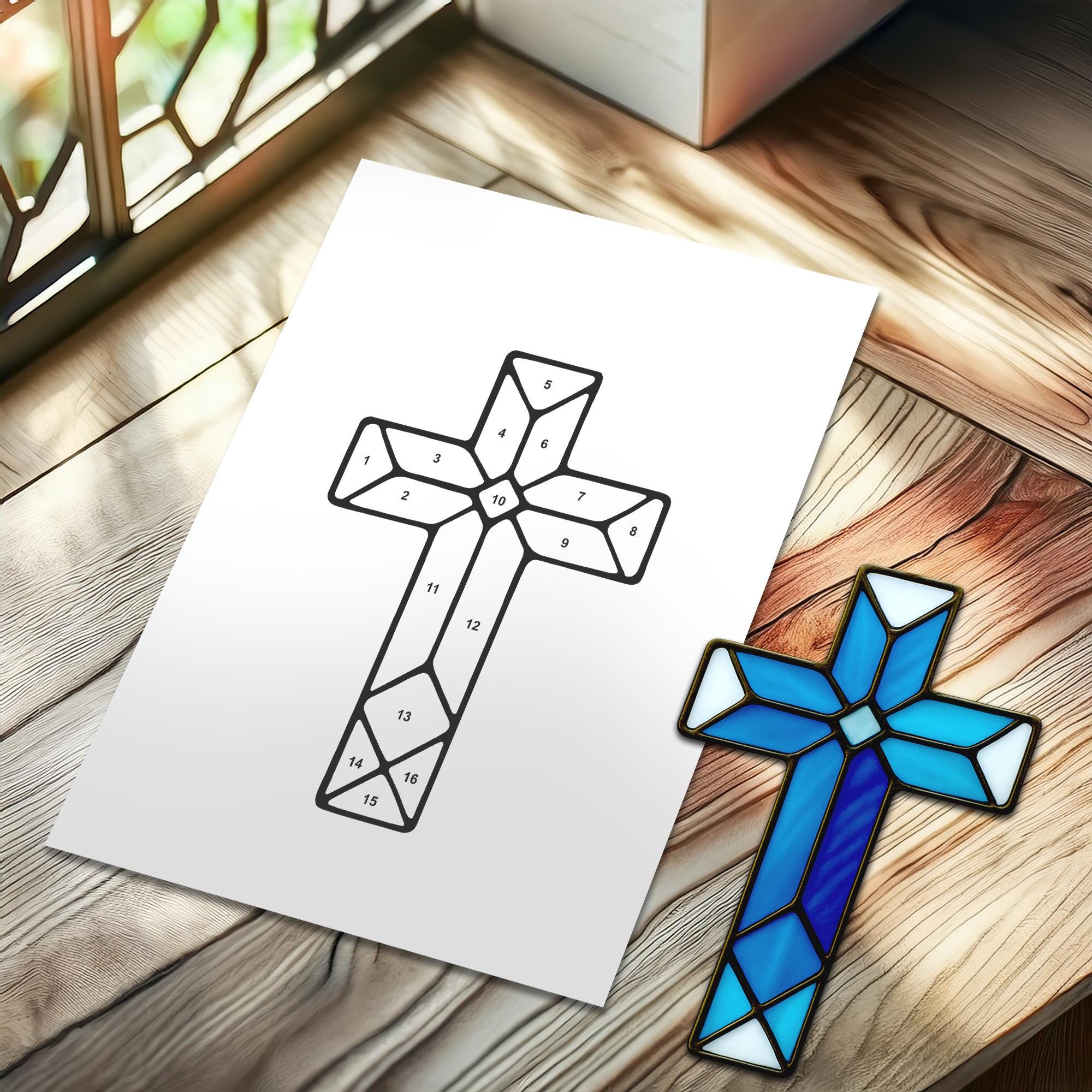 Cross Stained Glass Pattern, Cross Stained Glass Template, Cross ...