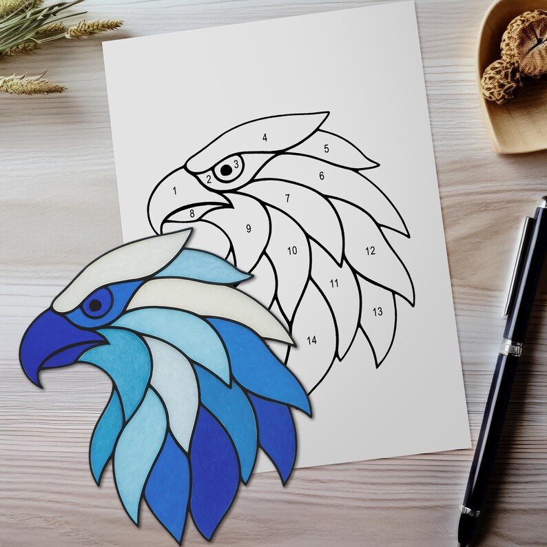 Falcon Stained Glass Pattern, Falcon Stained Glass Template, Hawk ...