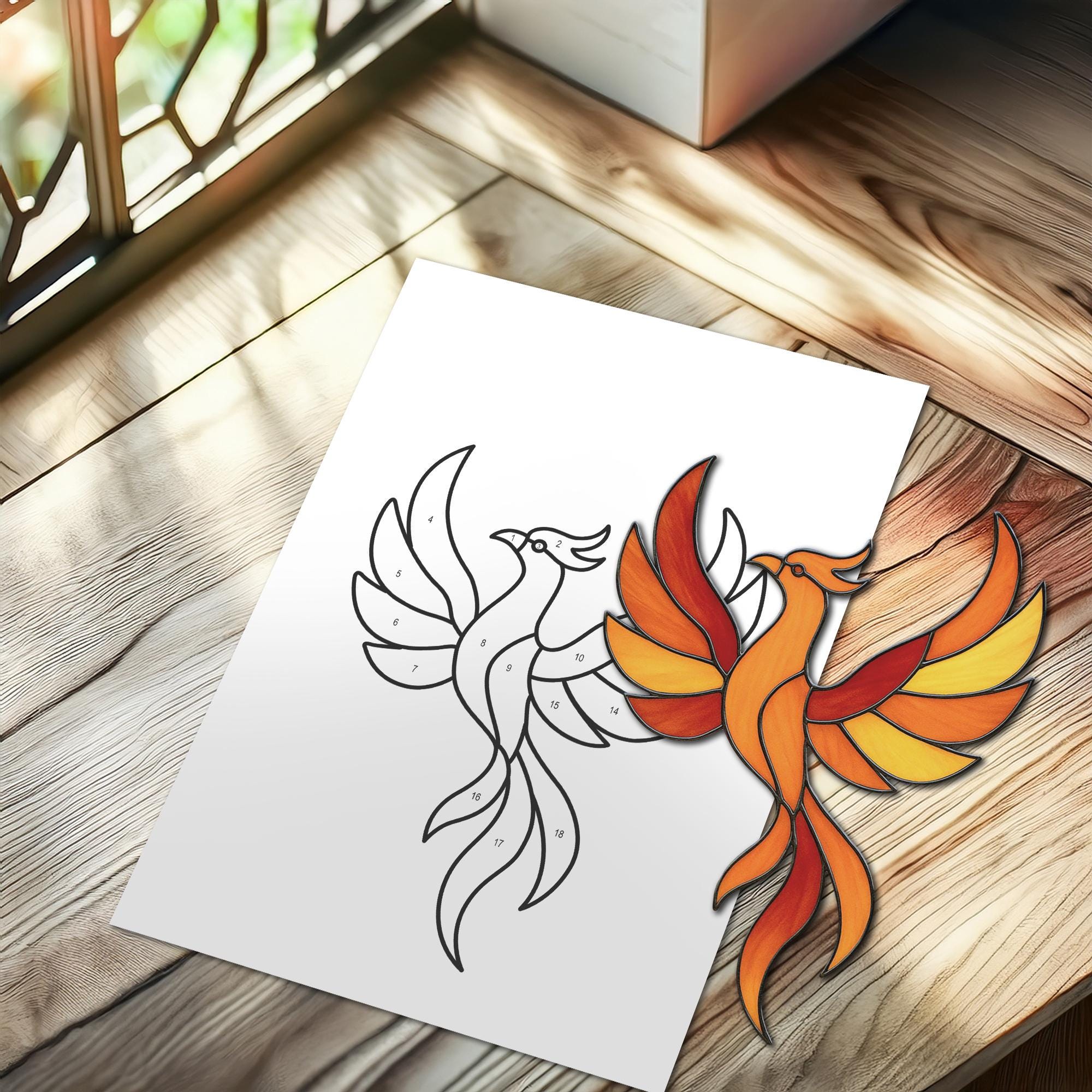 Phoenix Stained Glass Pattern, Phoenix Stained Glass Template, Firebird ...