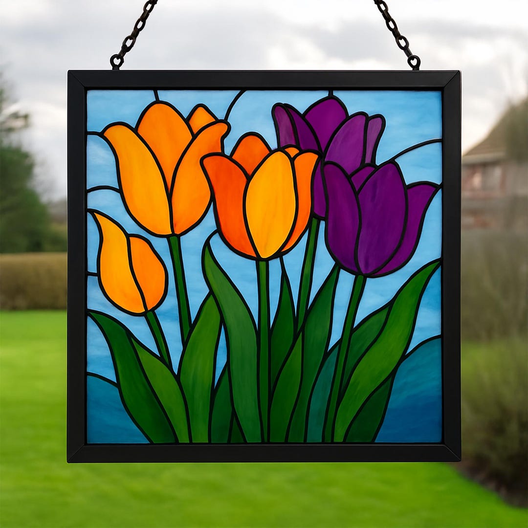 Tulip Glass Pattern, Tulip Stained Glass Template, Tulip Stained Glass ...