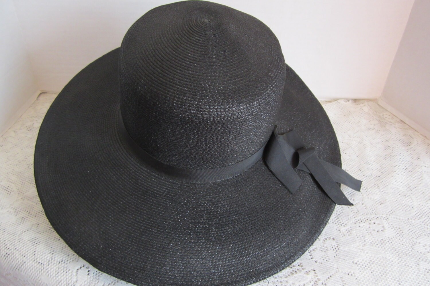 Black Unisex Amish Wide Brim Black Summer Straw Hat With - Etsy