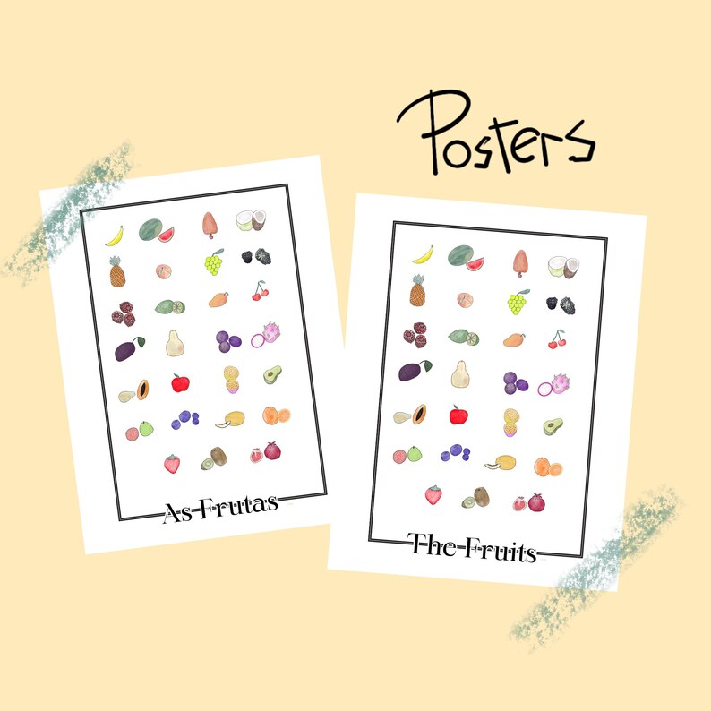 Frutas Fruits Cute Português BR E Inglês BR Portuguese and English ...