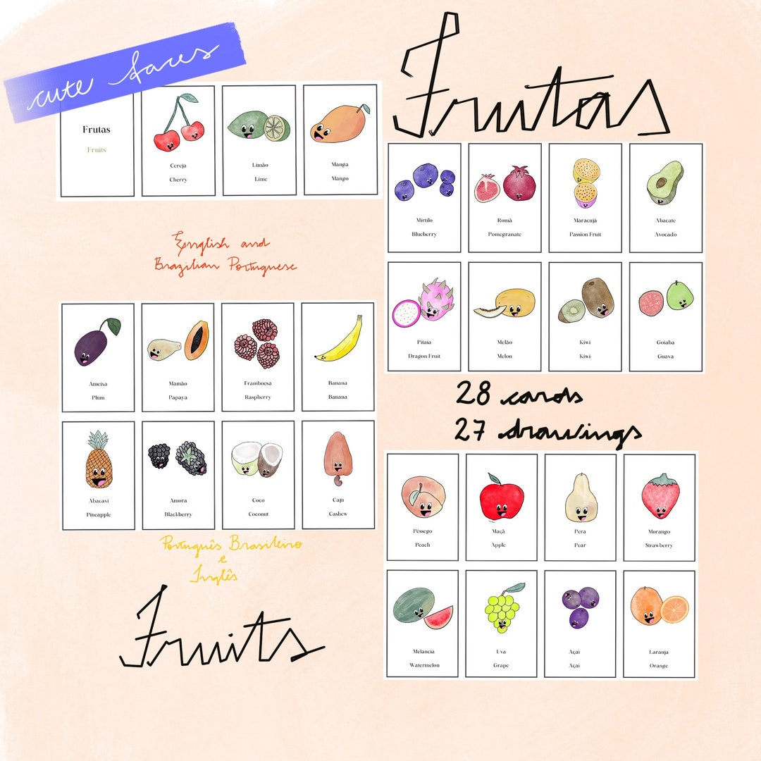 Frutas - Fruits - Cute - Português BR E Inglês - BR Portuguese and ...