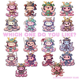 Kawaii × Samurai – Cute Japanese Octopus Clipart (18 Pngs, Transparent ...