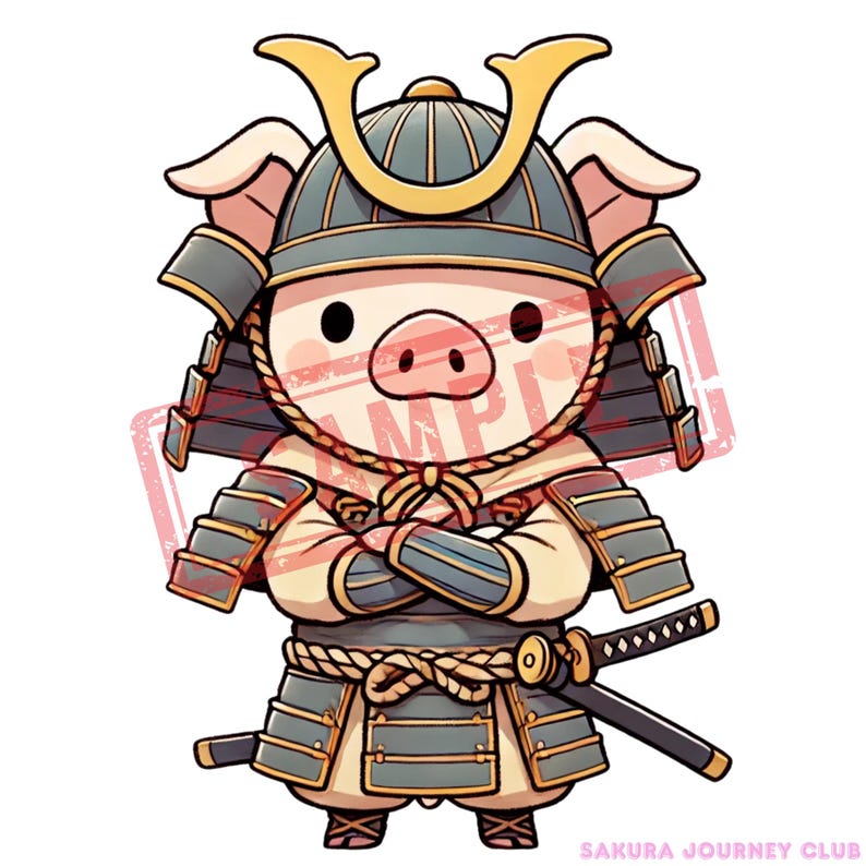 Kawaii × Samurai – Cute Japanese Pig Clipart (18 Pngs, Transparent ...