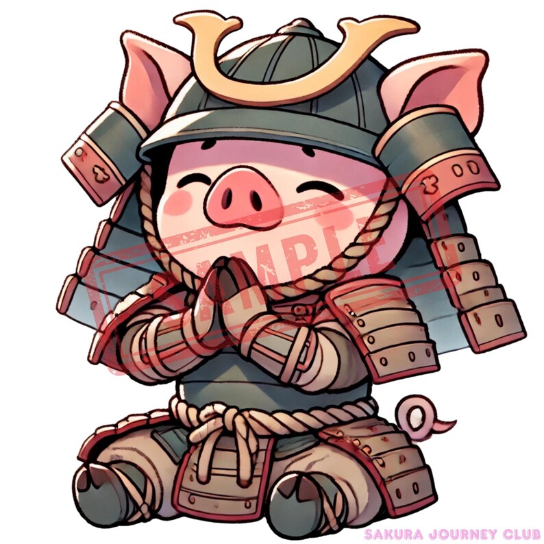 Kawaii × Samurai – Cute Japanese Pig Clipart (18 Pngs, Transparent ...