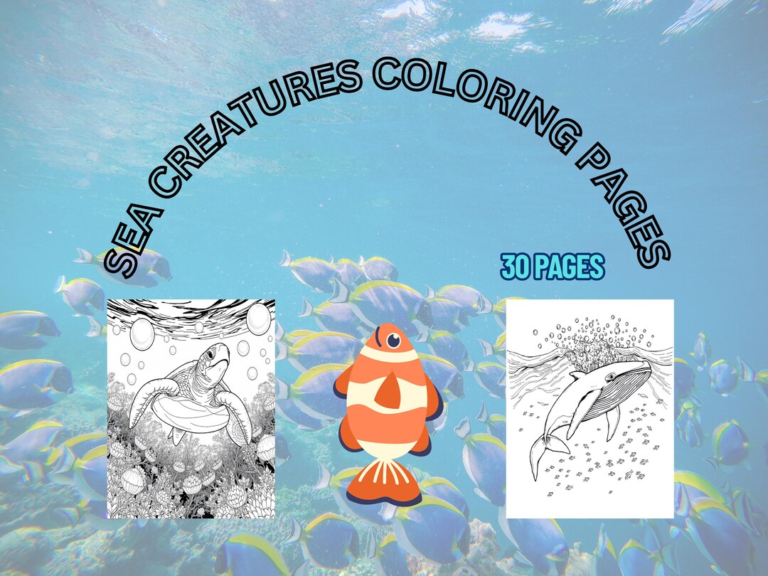 30 Sea Creature Coloring Pages - Adult and Kids Coloring Book, Ocean ...