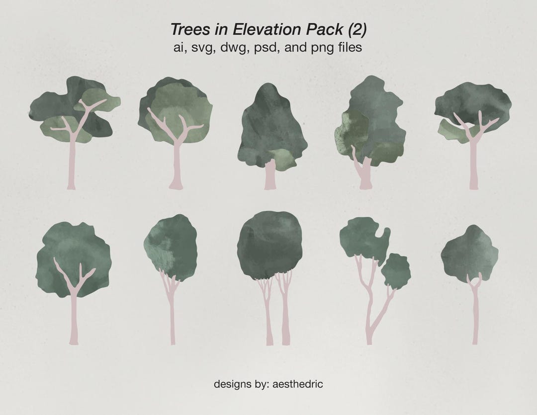 Vector Trees Pack (2) - Elevation View (illustrator, Photoshop, Autocad, SVG and PNG Files) - Etsy
