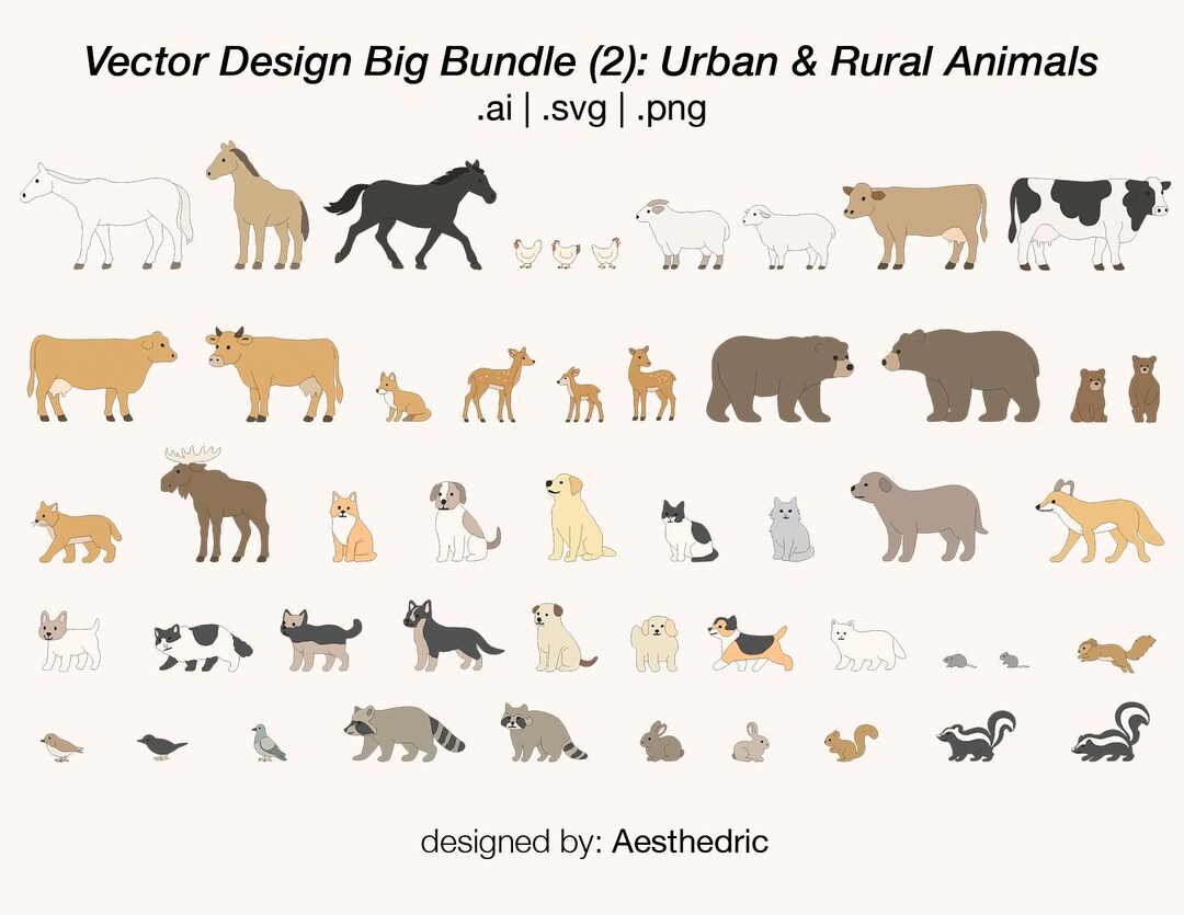 Vector Design Big Bundle 2, Urban and Rural Animals for Architectural ...