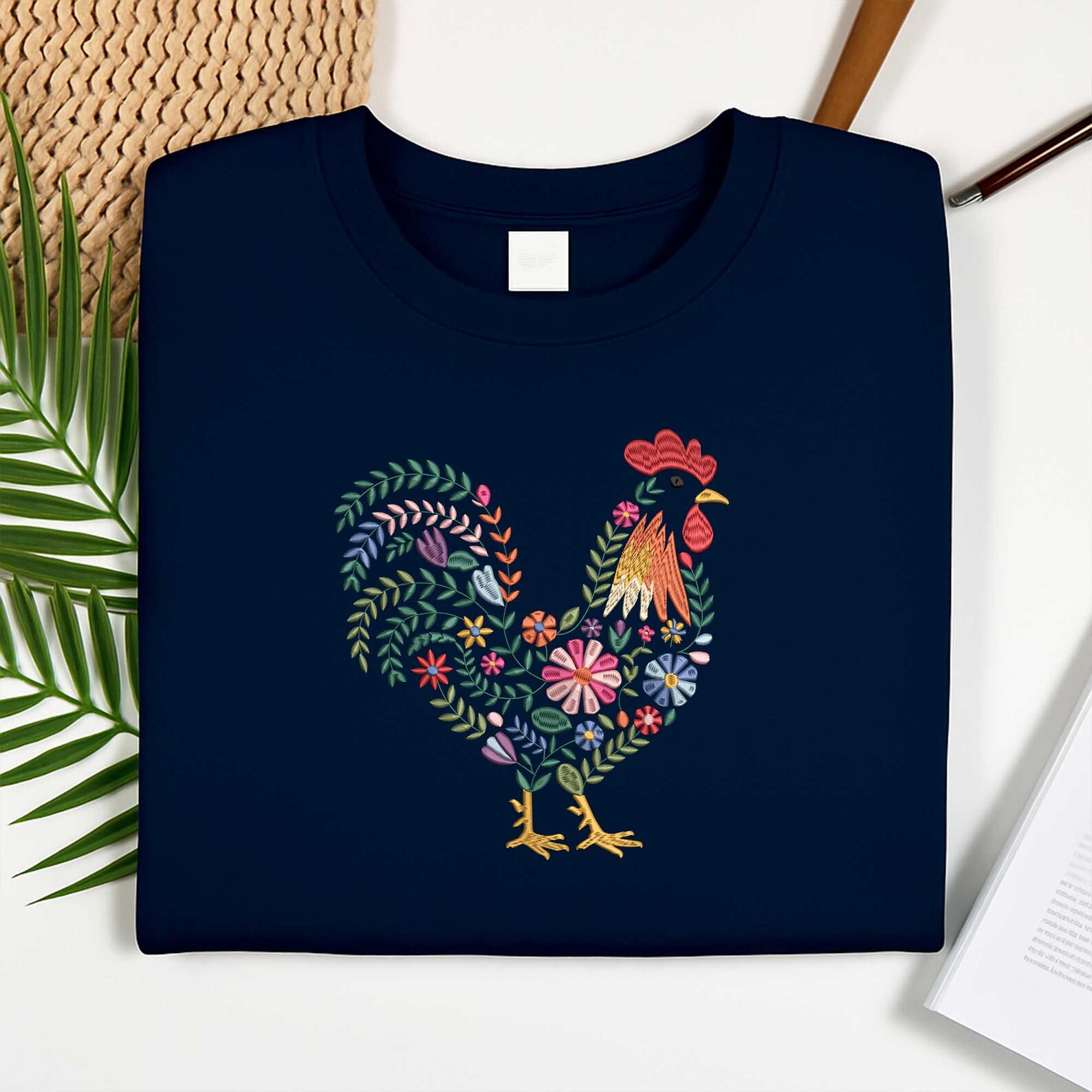 Rooster Embroidery, Floral Chicken Design, Animal Embroidery, Cute ...