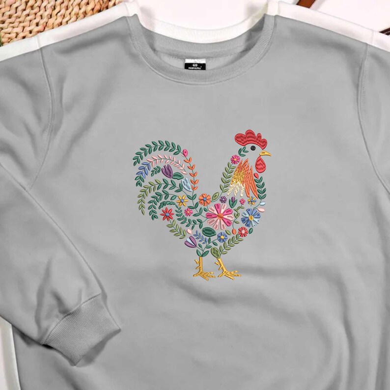 Rooster Embroidery, Floral Chicken Design, Animal Embroidery, Cute ...