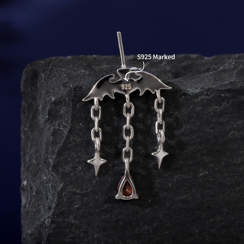 Designed for Vertical Helix Piercing/ 925 Silver Bat Chain Dangle ...
