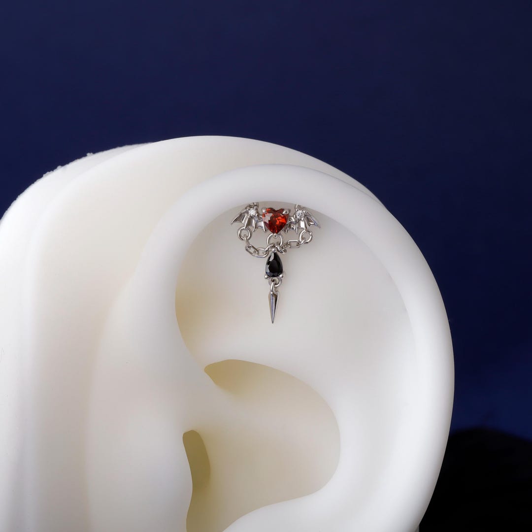 Vampire Heart Threadless Push in Helix Earring Dangle| 18K Gold Plated ...