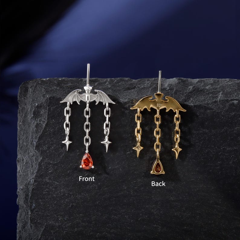 Designed for Vertical Helix Piercing/ 925 Silver Bat Chain Dangle ...