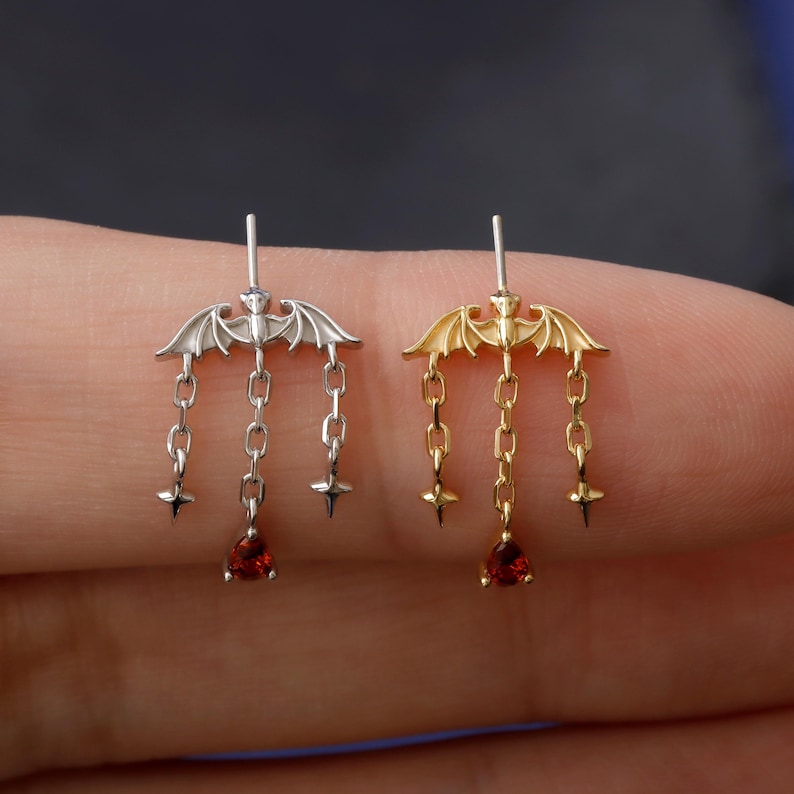 Designed for Vertical Helix Piercing/ 925 Silver Bat Chain Dangle ...