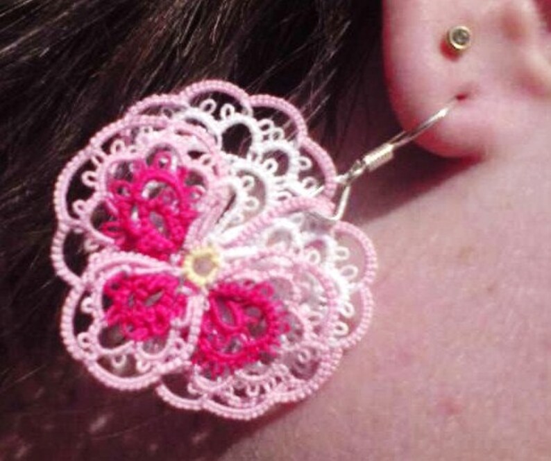 Pretty Pink Pansy Posy Tatted Flower Earrings Pink and White - Etsy