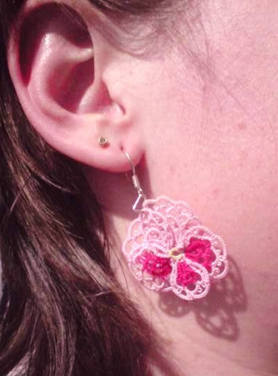Pretty Pink Pansy Posy Tatted Flower Earrings Pink and White - Etsy