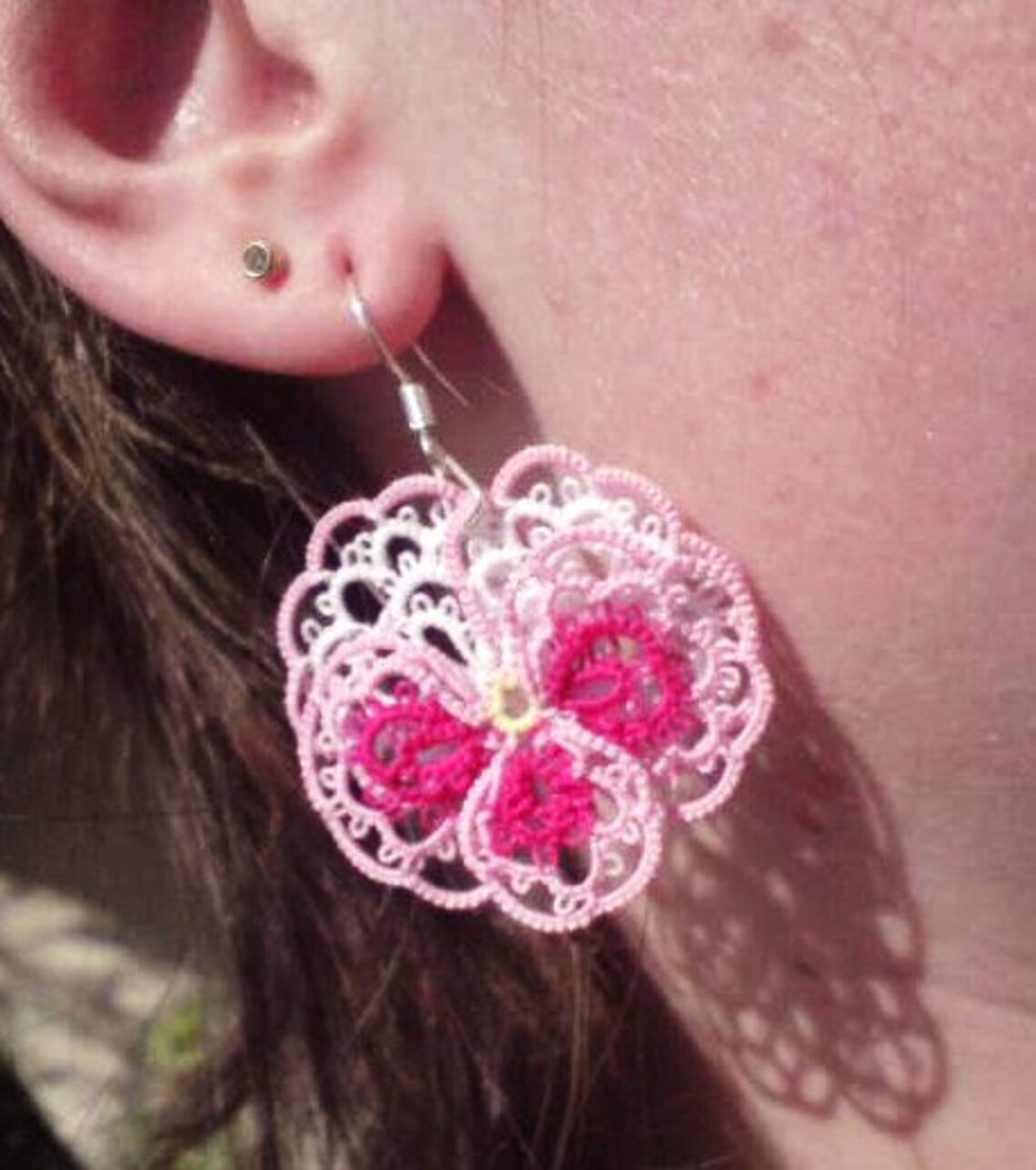 Pretty Pink Pansy Posy Tatted Flower Earrings Pink and White - Etsy