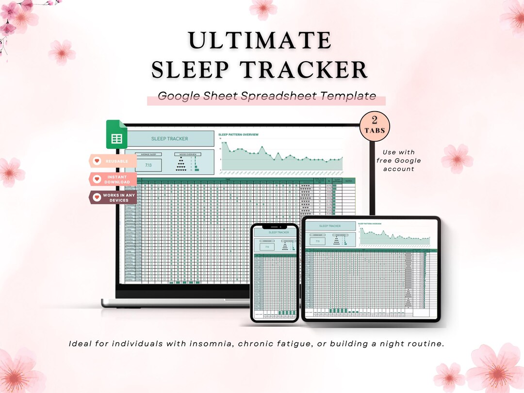 Sleep Tracker Google Sheet, Mood & Wellness Log, Digital Sleep Journal ...