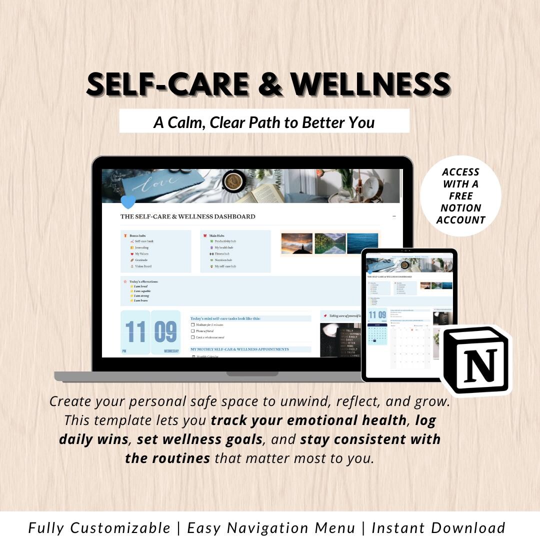 Ultimate Notion Self-care Planner | Wellness & Mental Health Dashboard ...