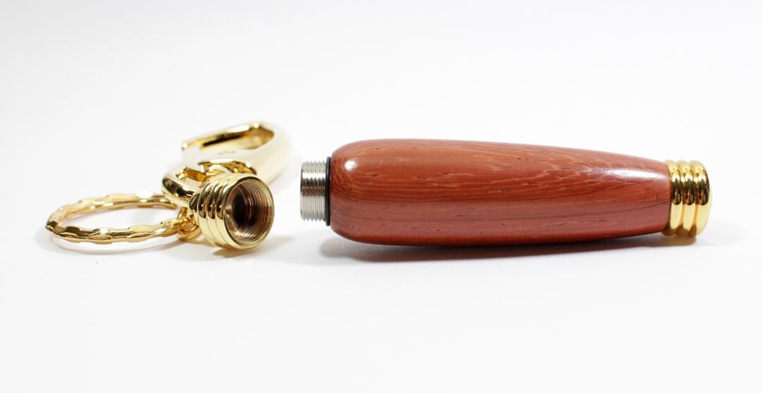 Wood Bag Charm / Secret Compartment Key Chain - Padauk Wood With Gold ...