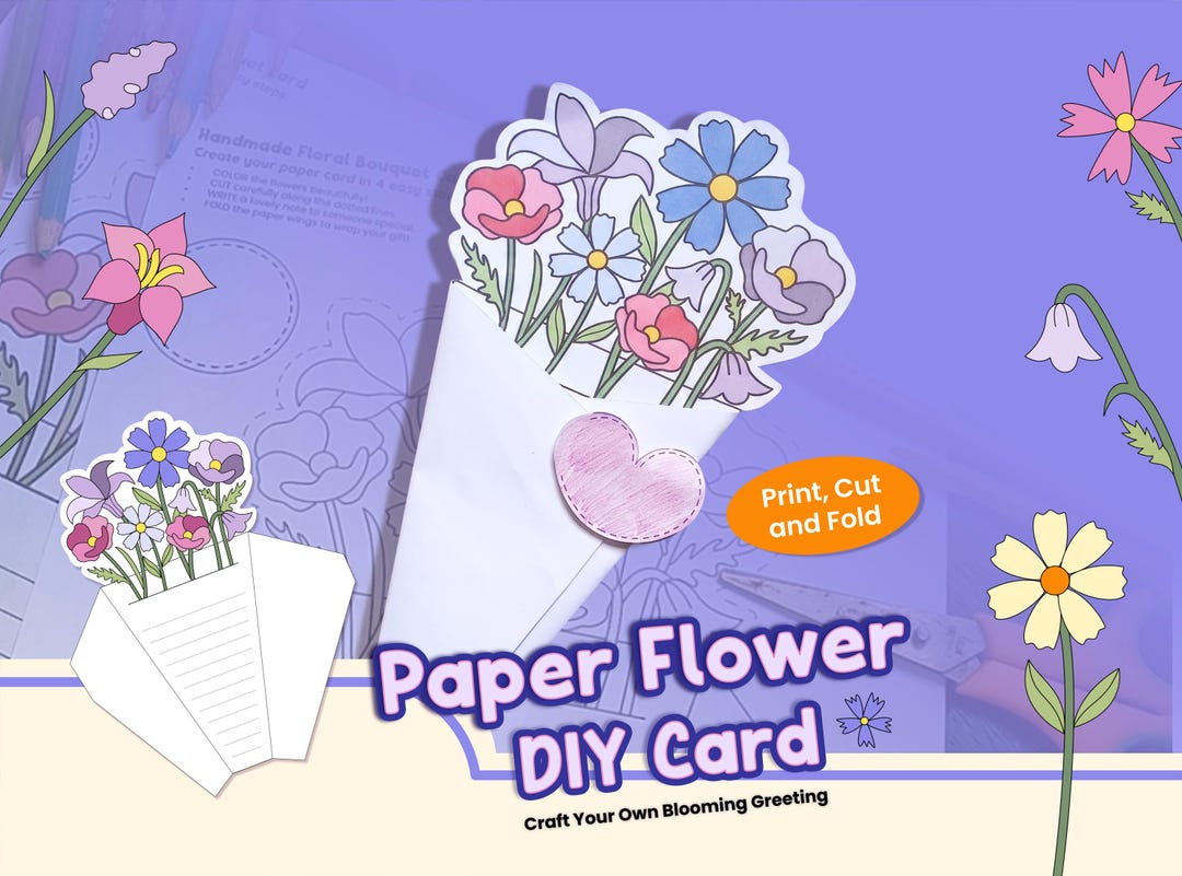 Paper Flower Bouquet Card Craft Kit | DIY Printable Greeting (digital ...