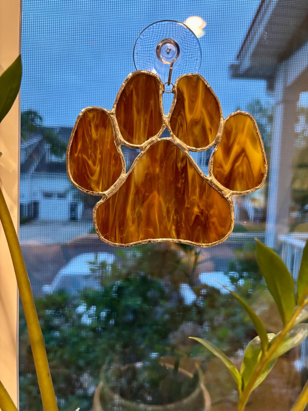 Large Stained Glass Dog Paw Suncatcher. Art Glass. Golden Brown - Etsy