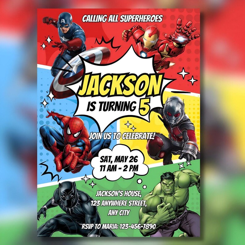 Editable Superhero Birthday Invitation Editable Template, Avengers ...