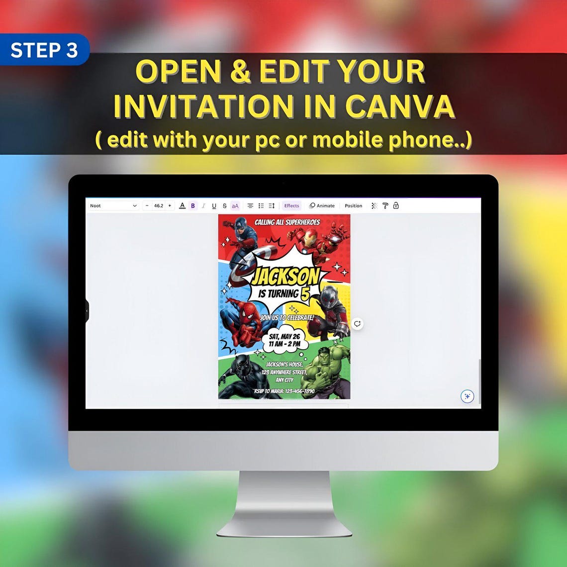 Editable Superhero Birthday Invitation Editable Template, Avengers ...