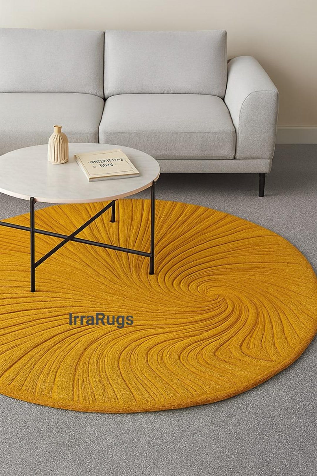 Hand-tufted Mustard Yellow Wool Rug: Modern Swirl Carpet - Etsy