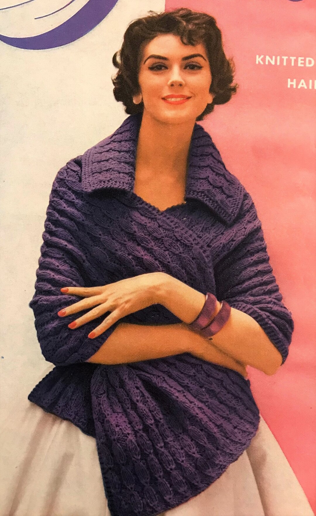 Knit Collared Shawl Pattern, 1950s - Etsy