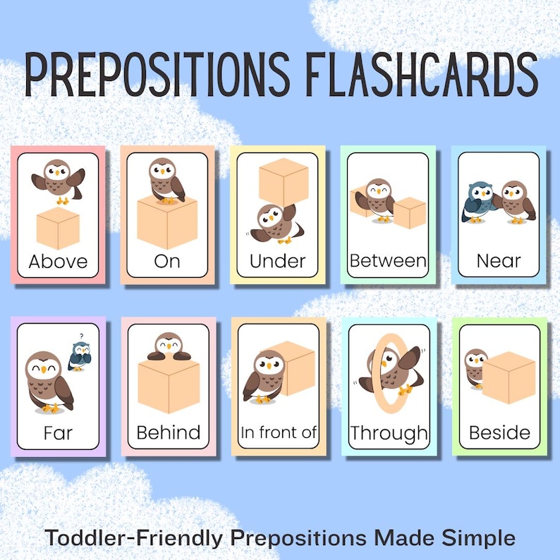 Prepositions Flashcards for Kids – Printable Learning Cards, Digital ...