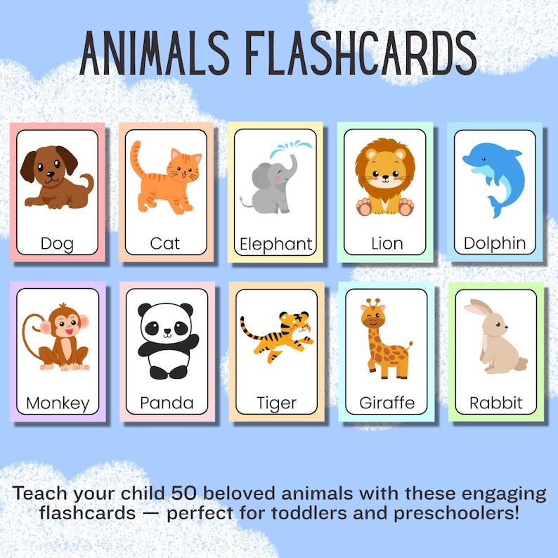 Animal Flashcards for Kids – Printable Learning Cards, Digital Download ...