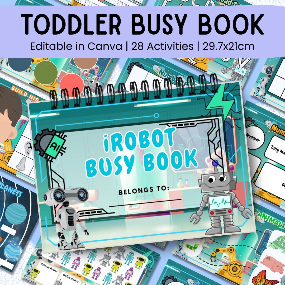 Robot Theme Busy Book for Toddlers – Editable Preschool Learning Binder ...
