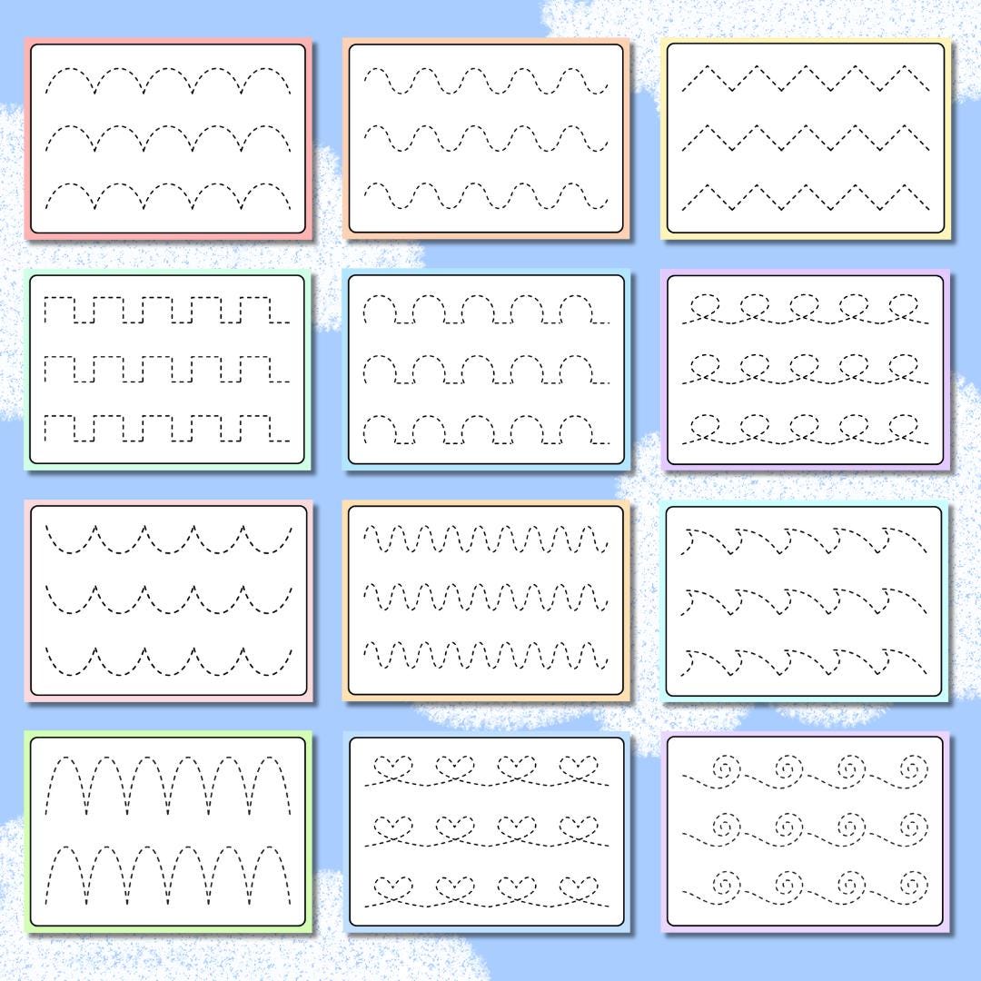 Preschool Line Tracing Cards, Kindergarten Tracing Practice, 30 ...