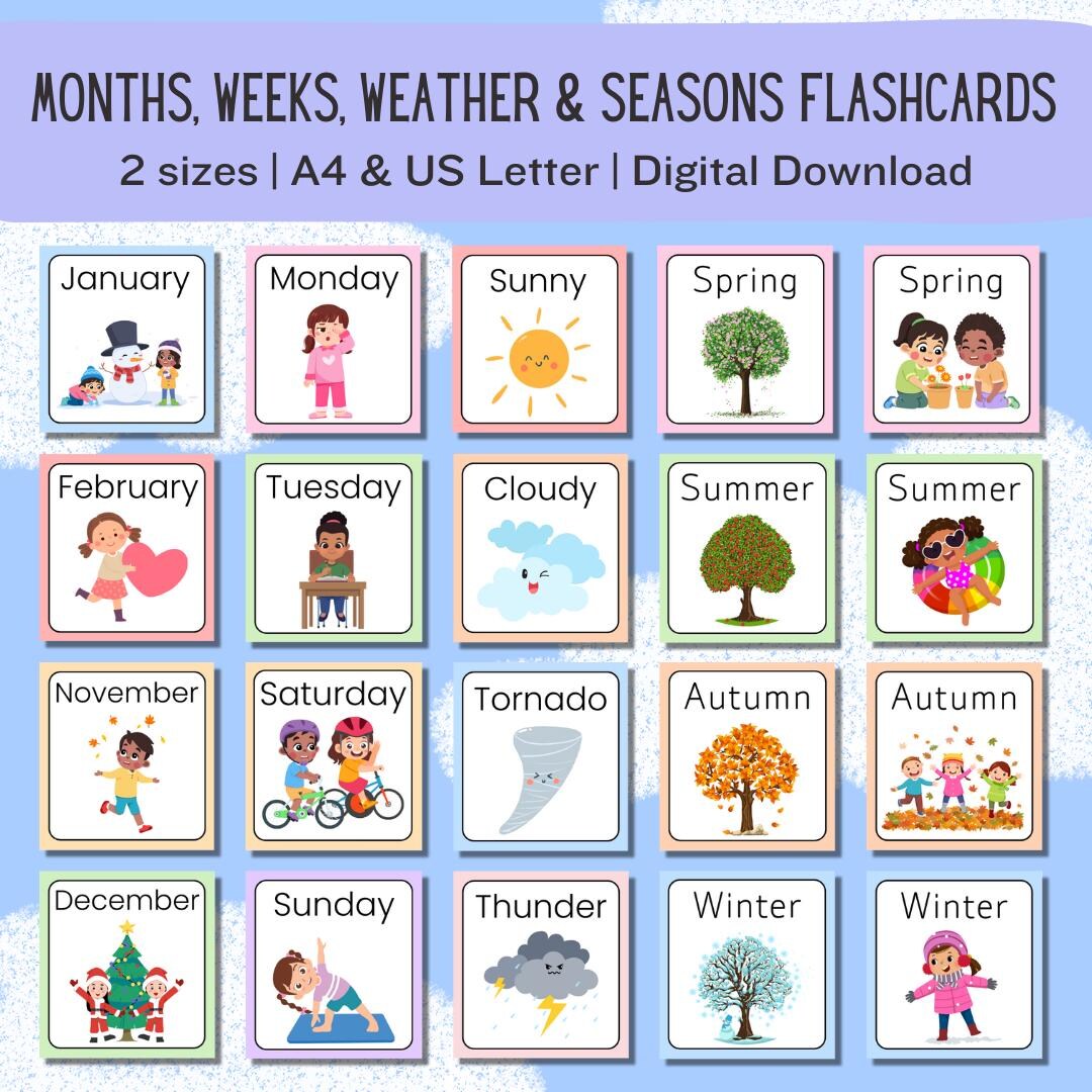 Flashcards Bundle | Months Flashcards | Weeks Flashcards | Weather ...