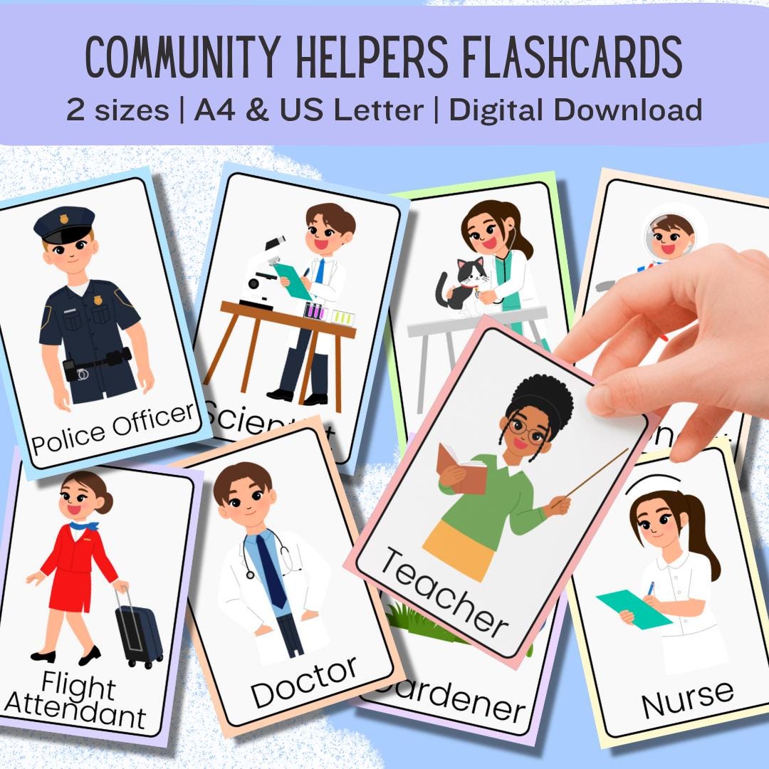 Community Helpers Flashcards for Kids – Printable Professions Learning ...