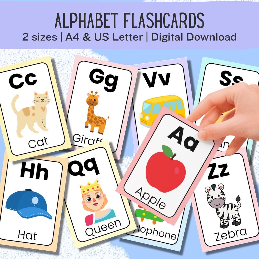 Alphabet Flashcards for Kids – Printable ABC Learning Cards, Digital ...