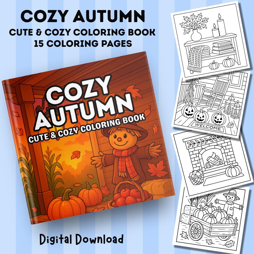 Cozy Autumn Coloring Pages – Relaxing Fall Scenes, Printable Autumn ...